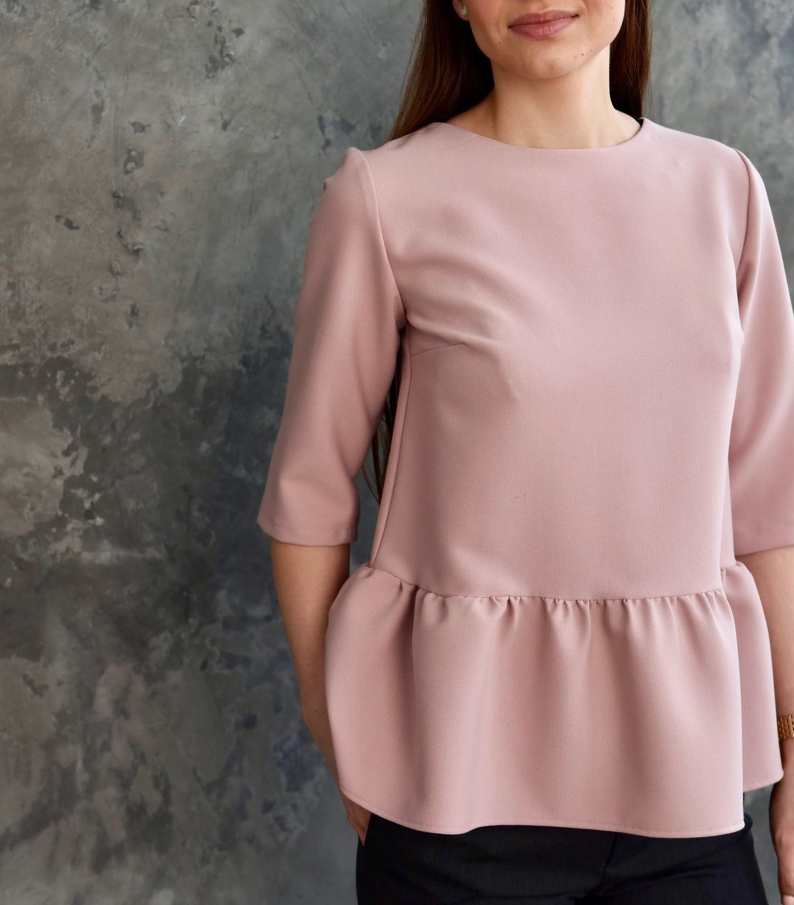 Dusty pink blouse ruffled blouse for women elegant pink top | Etsy