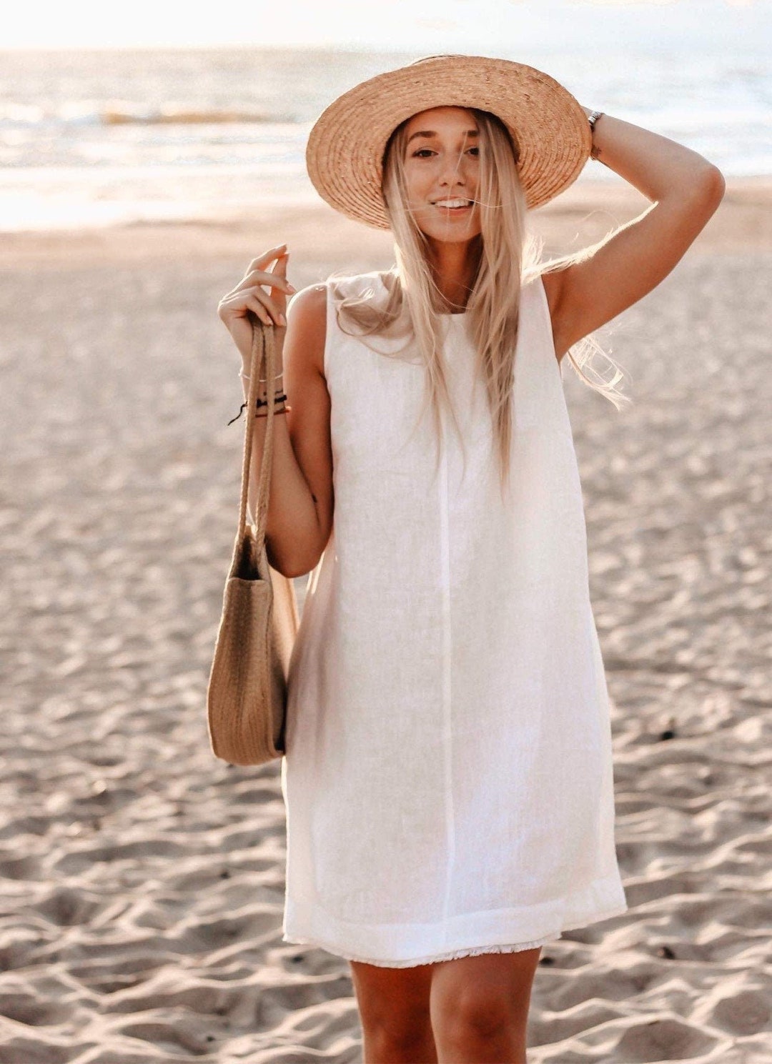 Summer Linen Dress, Shift Dress, White Dress, a Line Dress, Mini Dress ...