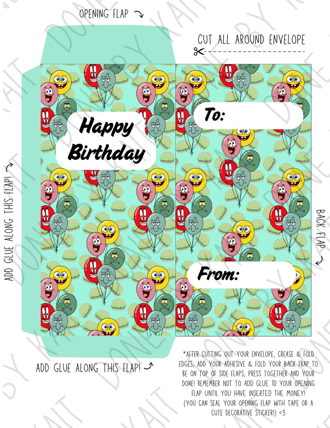 PRINTABLE Money Envelope | SPONGE | JPG File Only | Gift | Birthday ...