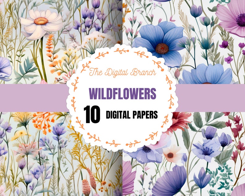 Dainty Wildflower Patterns, Watercolor Wildflower Seamless Patterns Set ...