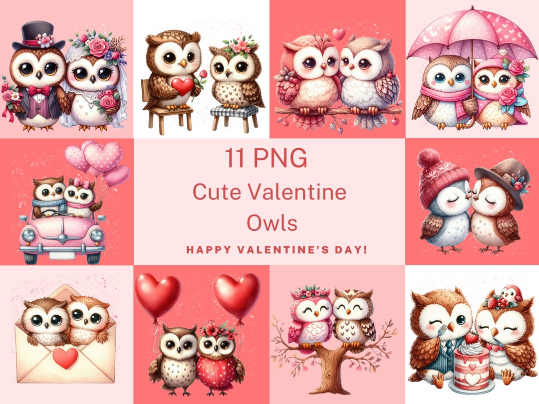 Owl Valentines Day Clipart Bundle, Valentines Day Owls, Owl Png Designs ...