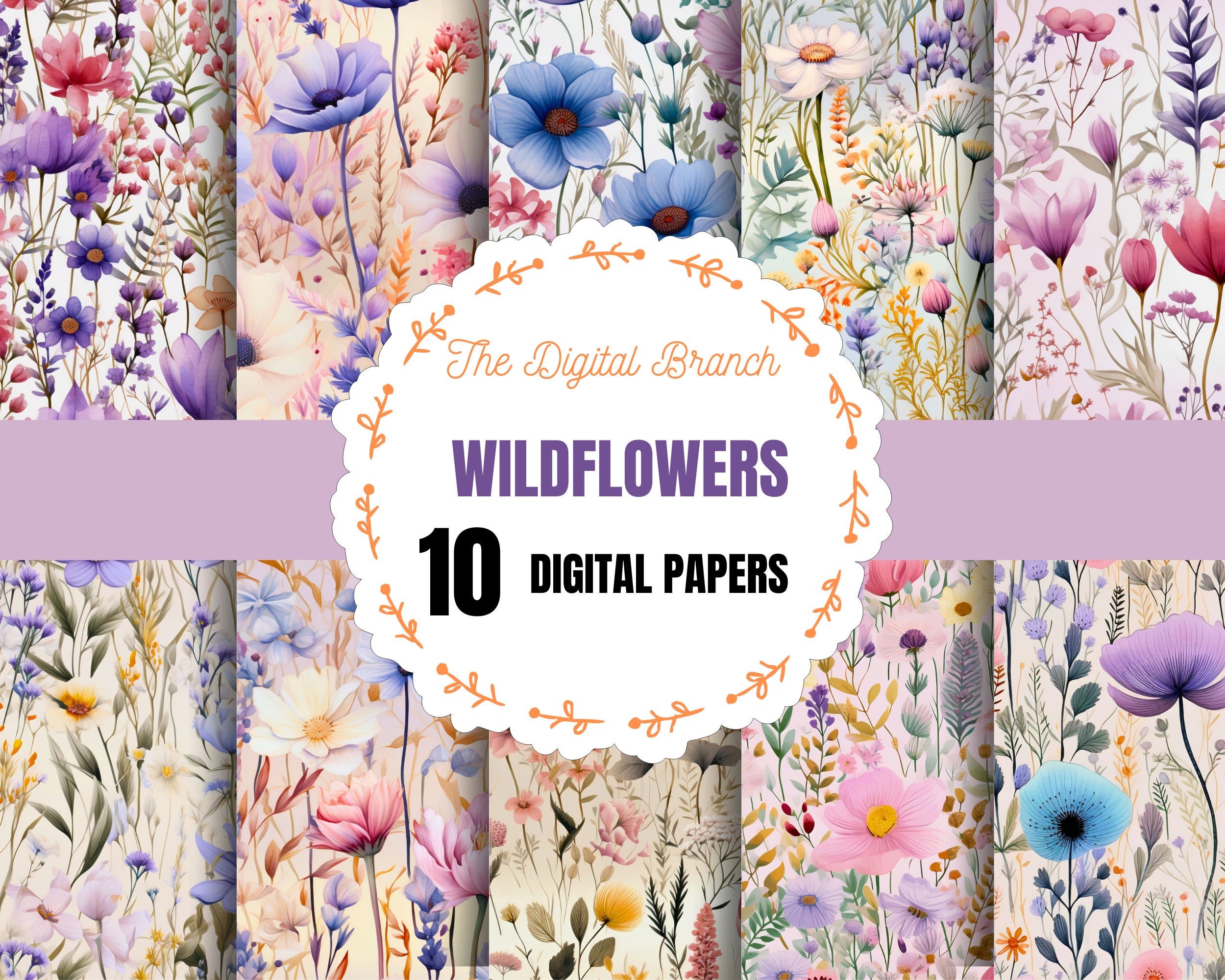 Dainty Wildflower Patterns, Watercolor Wildflower Seamless Patterns Set ...