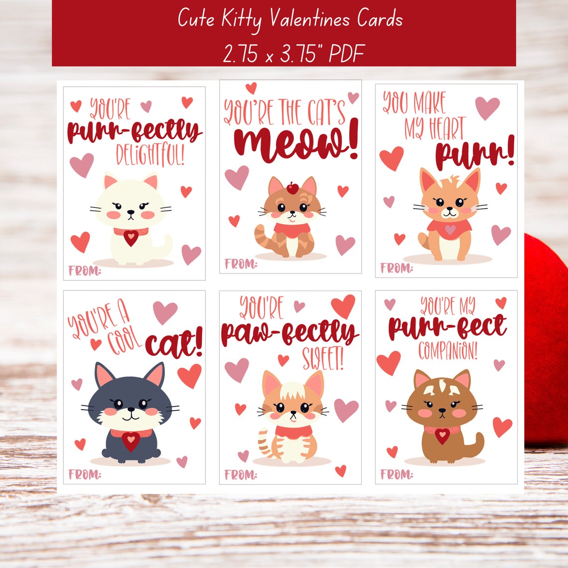 Printable Kitty Valentine Cards, Classroom Valentines Day Cards, Kids ...