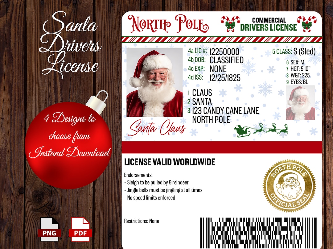 Santa License Design, Santa Drivers License PNG, PDF Files, Santa Claus ...