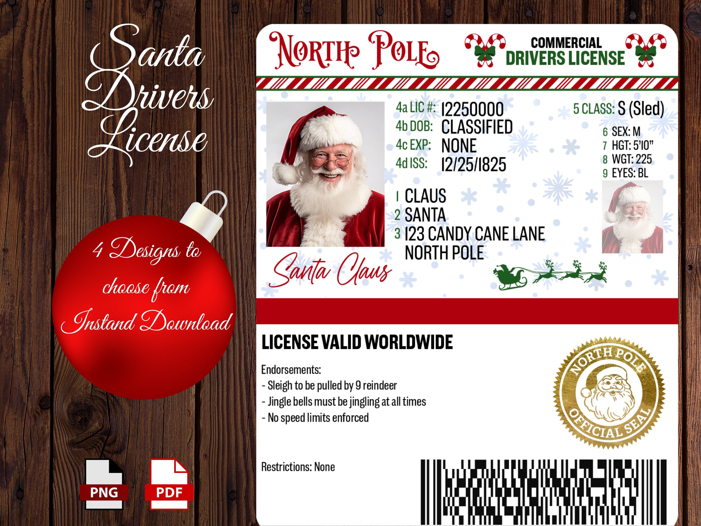 Santa License Design, Santa Drivers License PNG, PDF Files, Santa Claus ...
