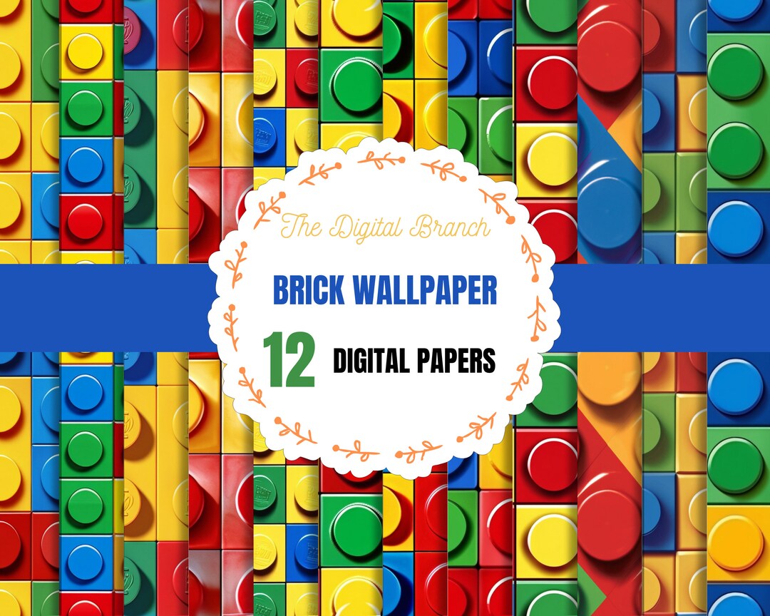 Building Blocks Digital Paper, Toy Bricks Digital Paper, Rainbow ...