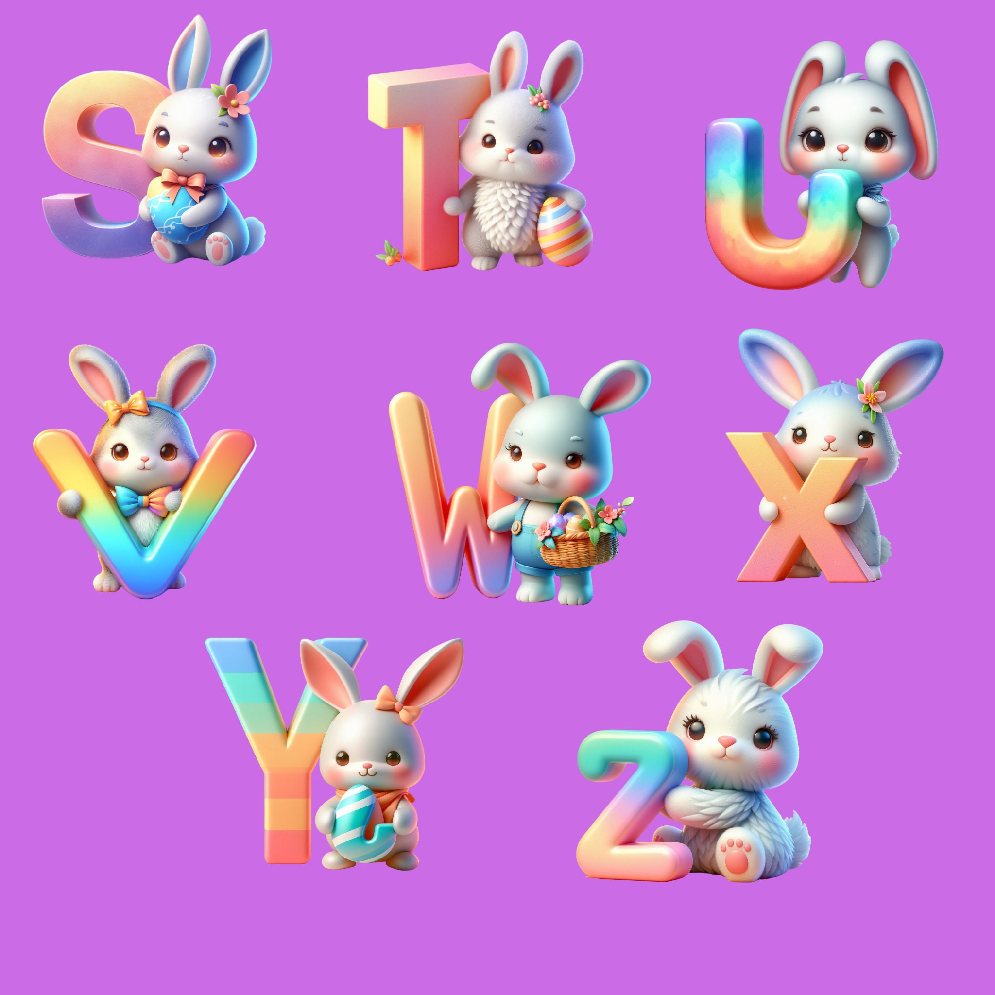 Watercolor Bunny Alphabet Letters 36 Clipart Transparent Designs ...
