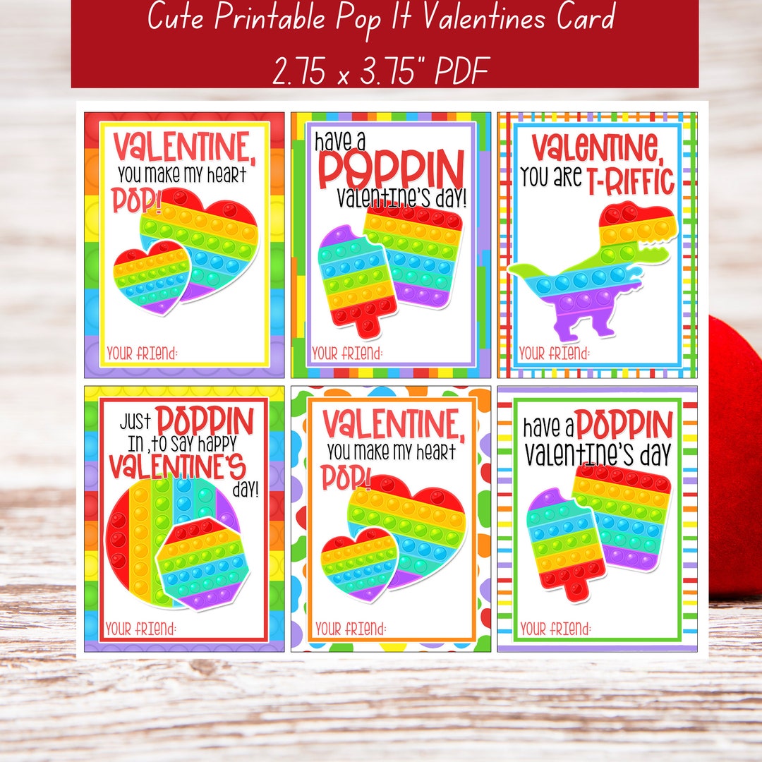 Pop It Valentine Cards, Printable, Valentines Pop It Tags, Poppin ...