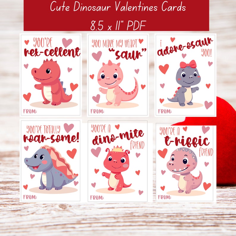 Printable Dinosaur Valentine Cards, Classroom Valentines Day Cards ...