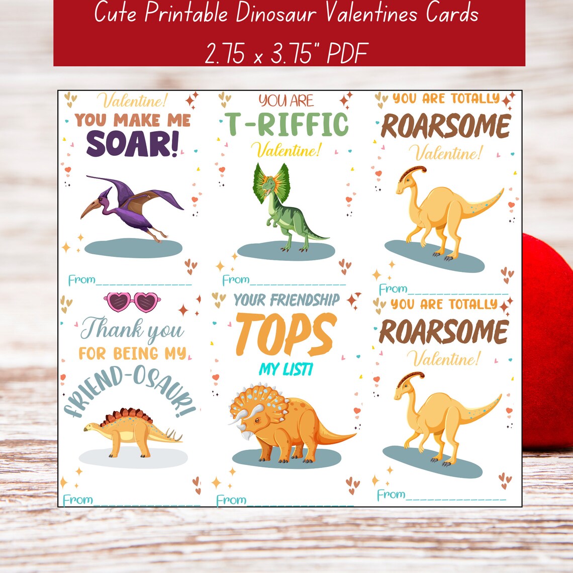 Printable Dinosaur Valentine Cards, Classroom Valentines Day Cards ...
