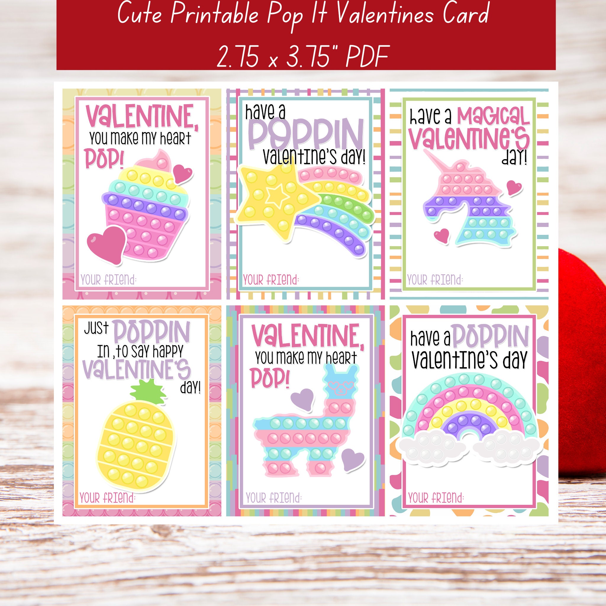 Pop It Valentine Cards, Printable, Valentines Pop It Tags, Poppin ...