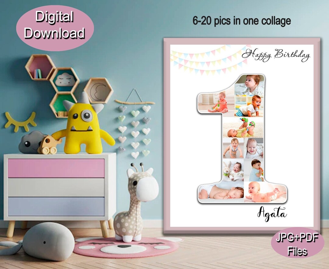 First Birthday Photo Collage, Personalized First Birthday Collage ...