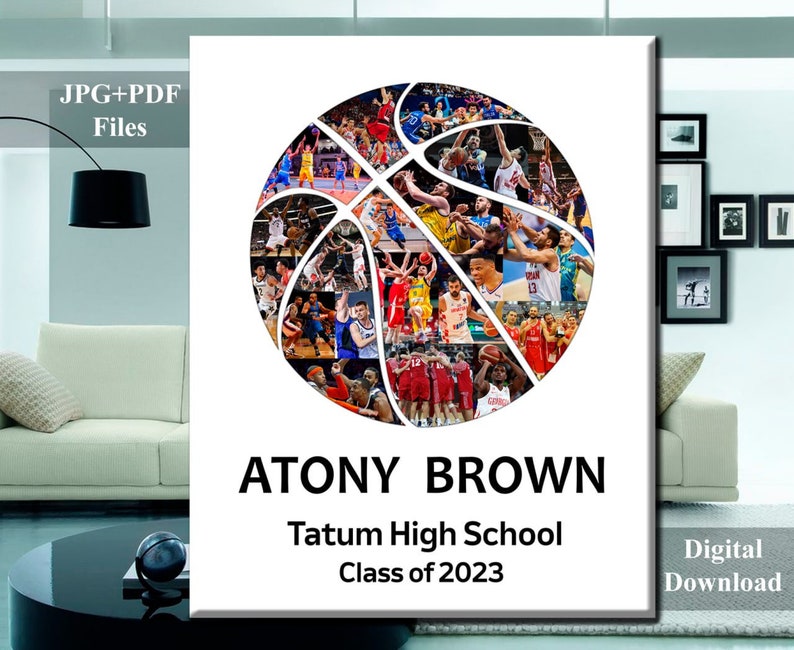 Basketball Photo Collage Gift, Custom Photo Collage, Senior Basketball ...