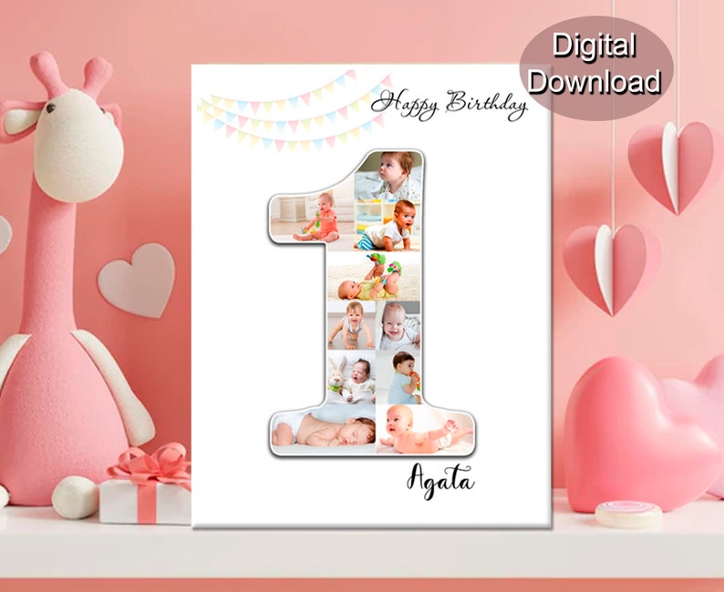 First Birthday Photo Collage, Personalized First Birthday Collage ...