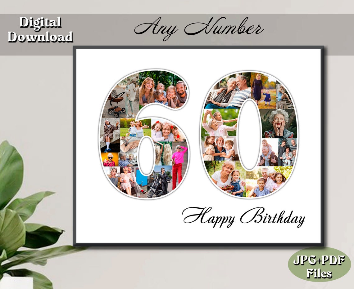 60th Birthday Photo Collage, Birthday Gift Collage, Number Collage ...