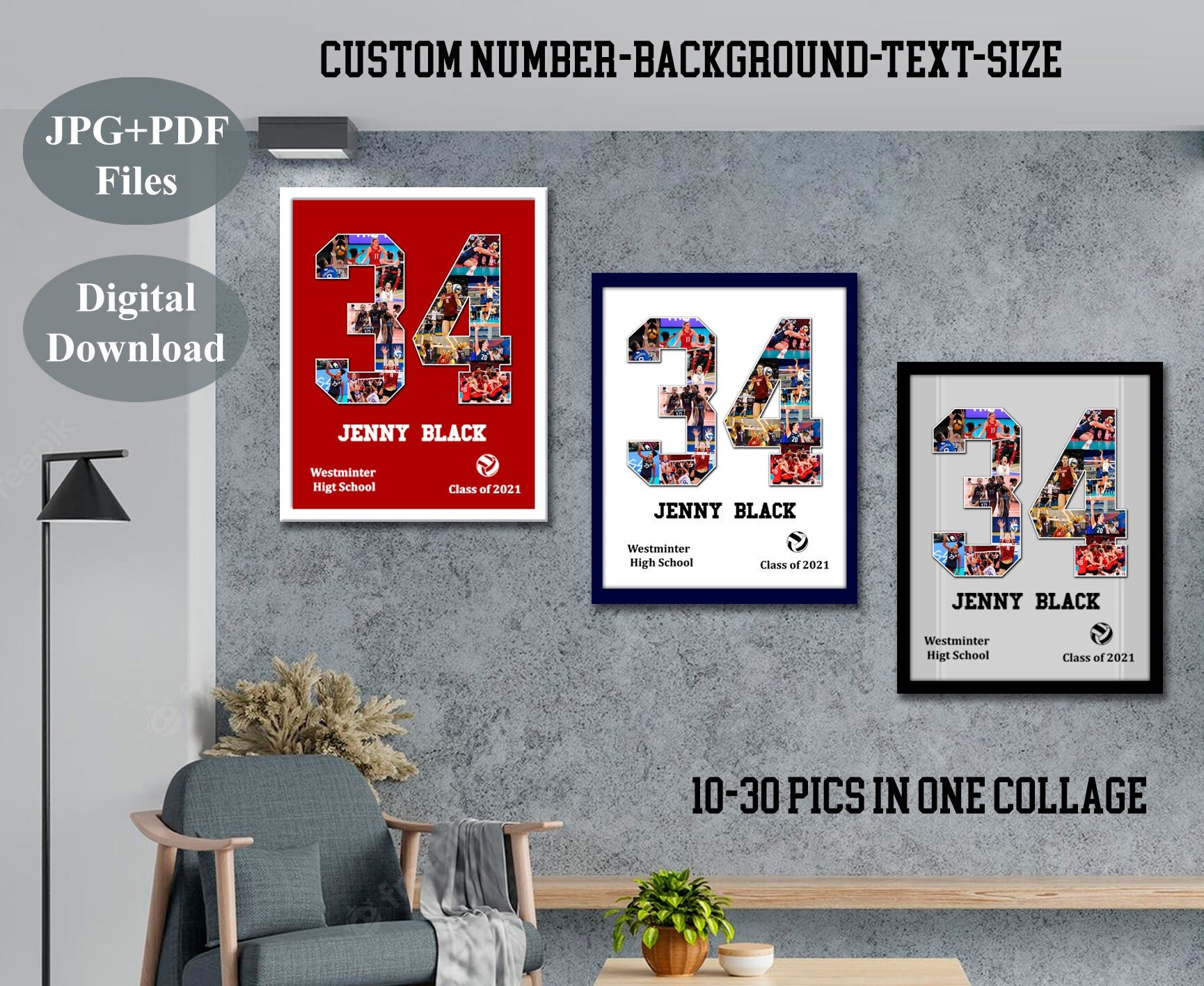 Sport Number Photo Collage, Baseball Photo Collage, Basketball Poster ...