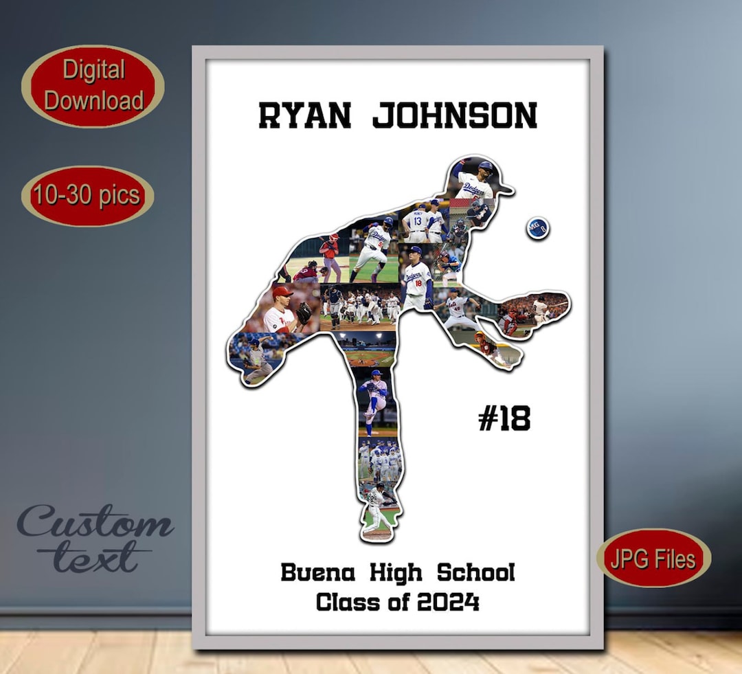 Pitcher Photo Collage, Baseball Silhouette Collage of Pitcher, Senior ...