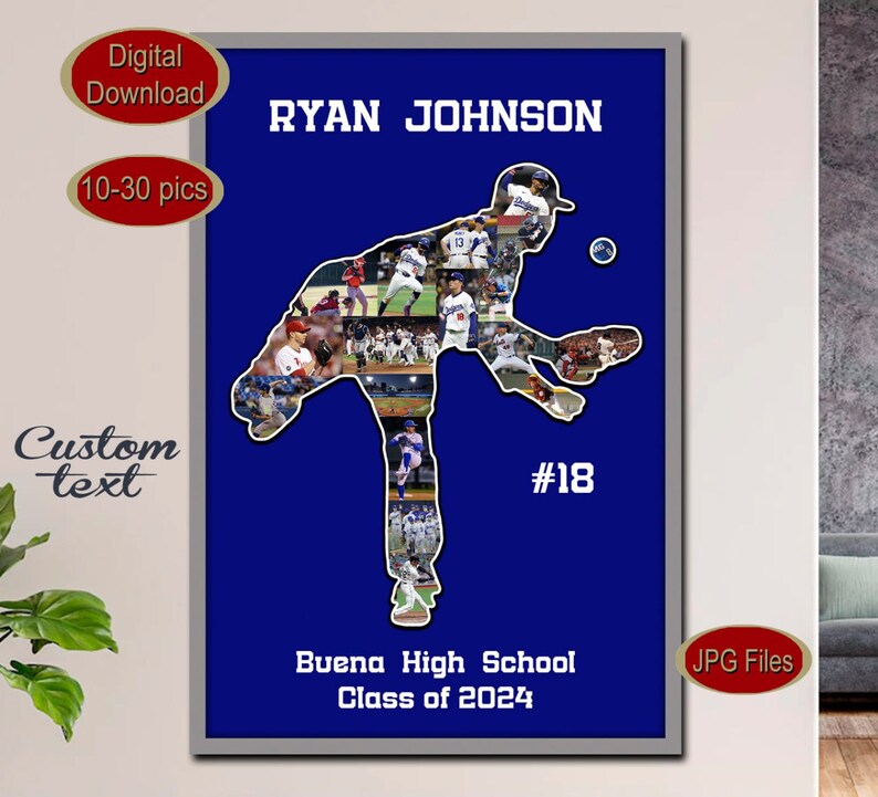Pitcher Photo Collage, Baseball Silhouette Collage of Pitcher, Senior ...