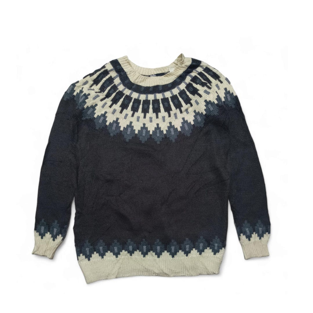 Vintage BDG Ethnic Motifs Pattern Two Tone Knit Acrylic Wool Crewneck ...