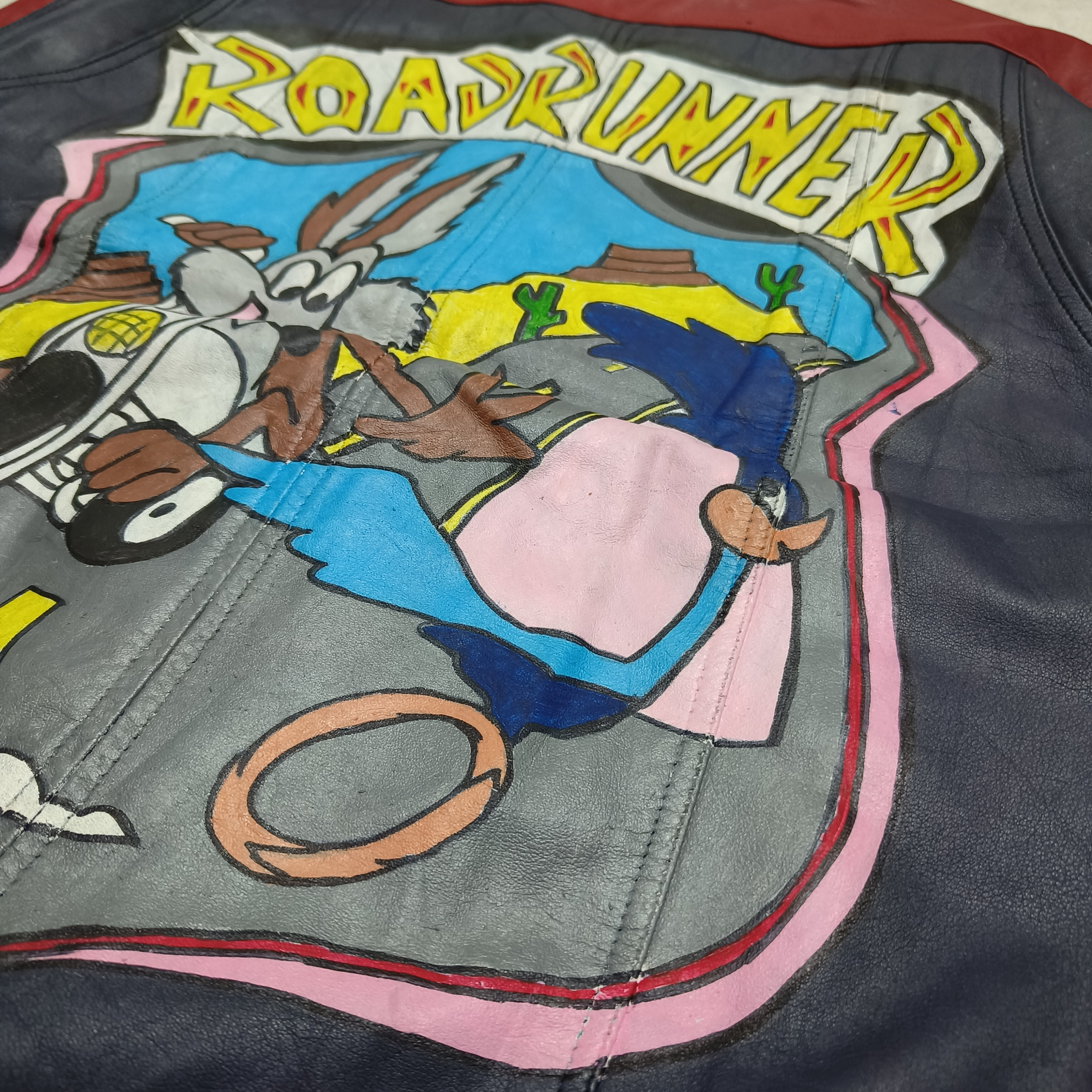 Vintage Walt Disney World Road Runner Hand Painted Leather Jacket - Etsy