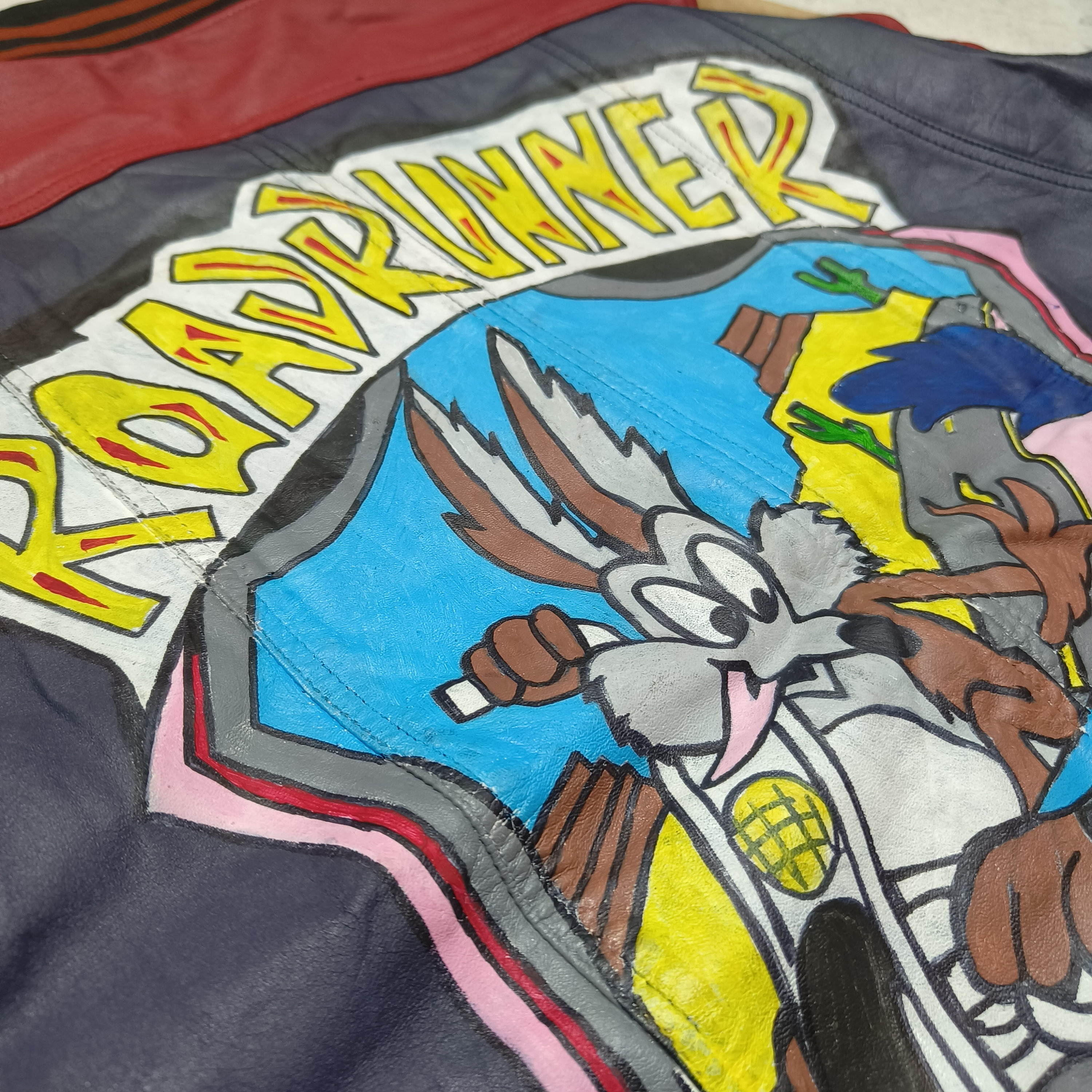 Vintage Walt Disney World Road Runner Hand Painted Leather Jacket - Etsy