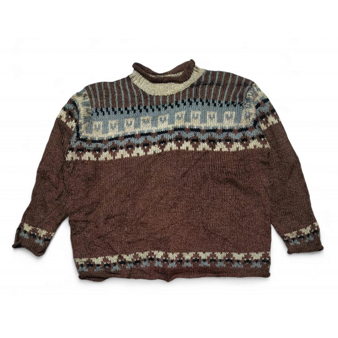 Vintage - 80s Ethnic Pattern Knit Sweater - Size L - Etsy