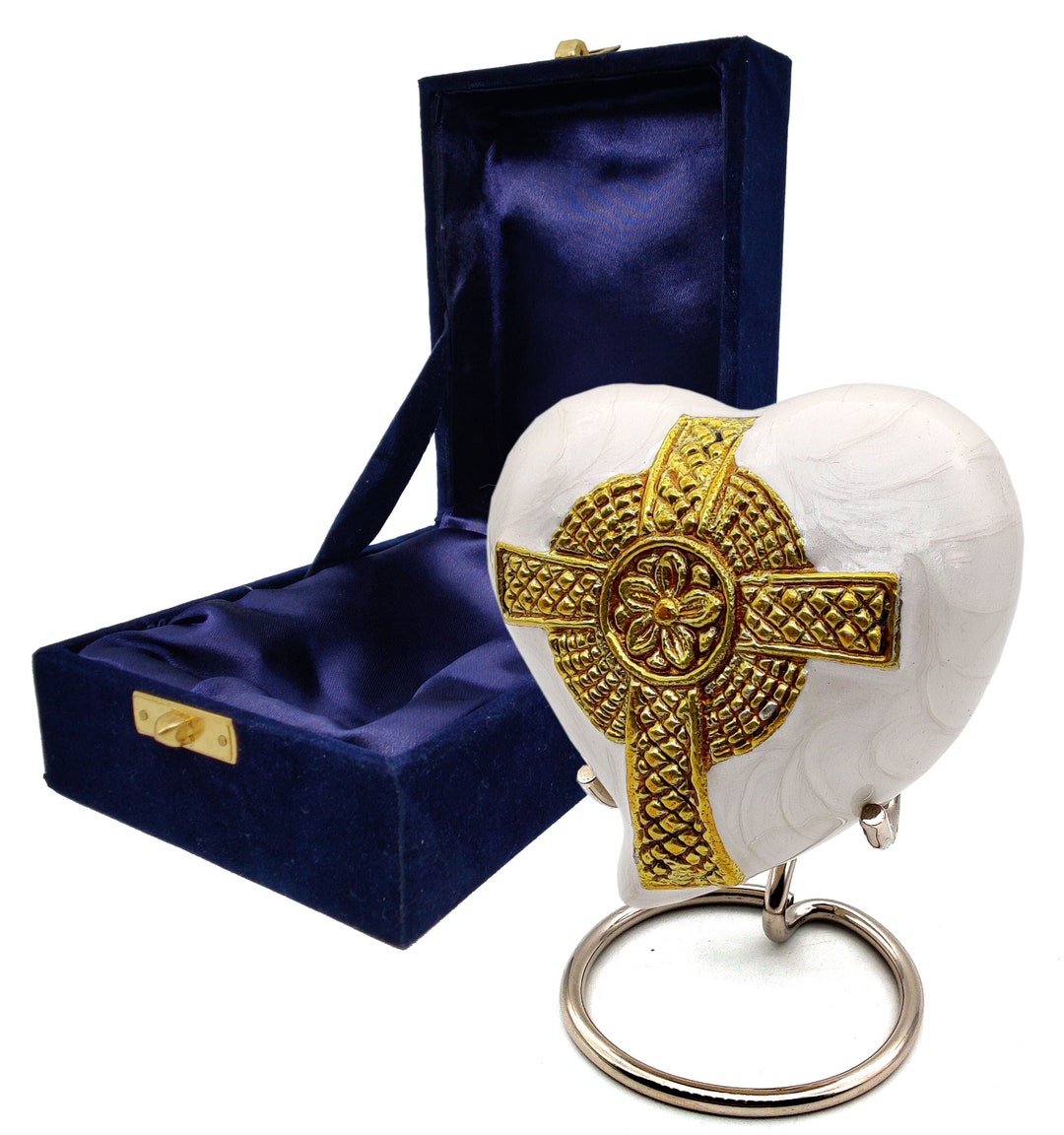 Jesus Cross Heart Keepsake Urn Mini Ash Handcrafted Cremation Small Urn ...
