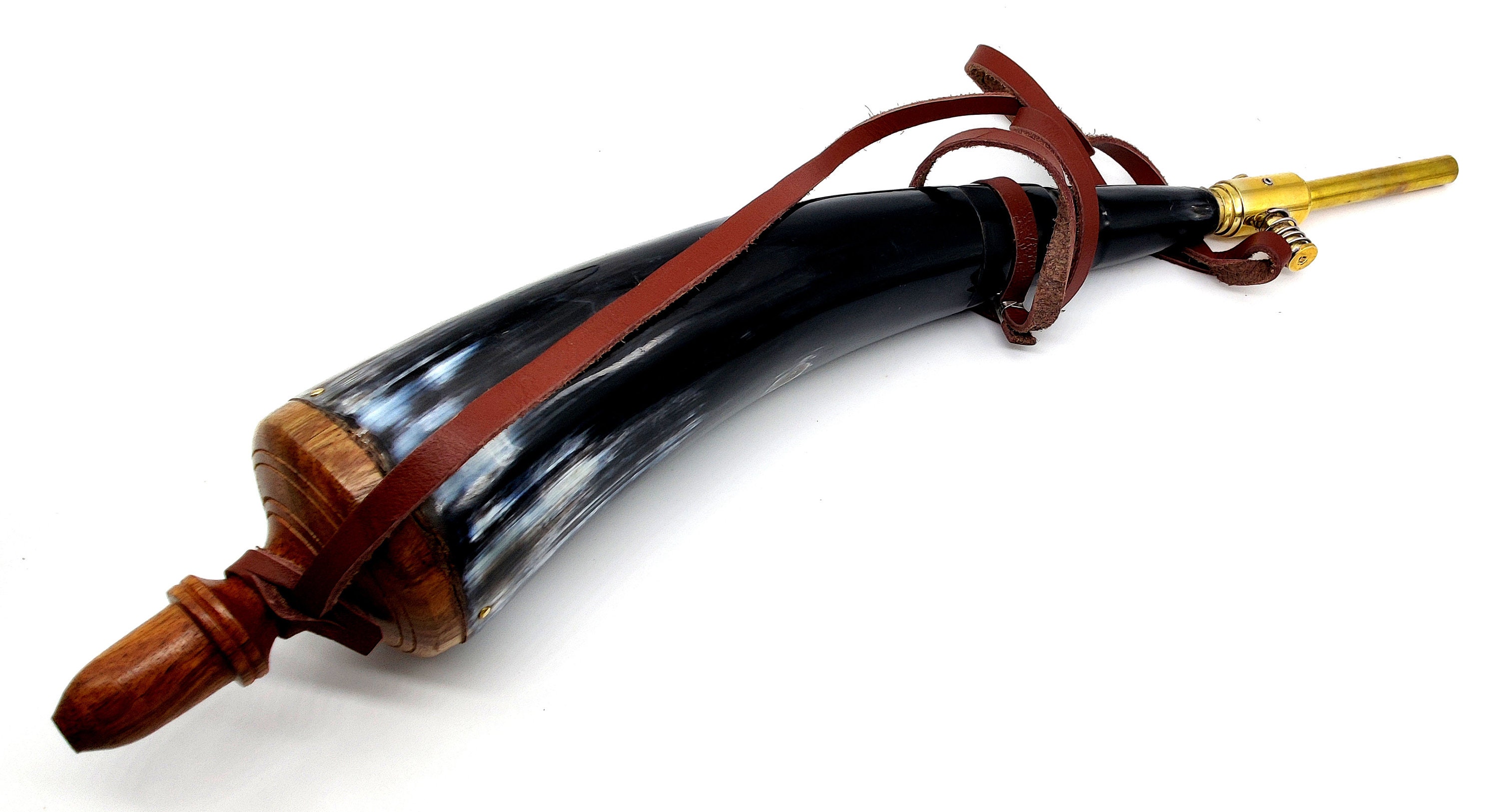 Hand Carved Black Powder Horn: 15" Leather Strap, Civil War Re ...