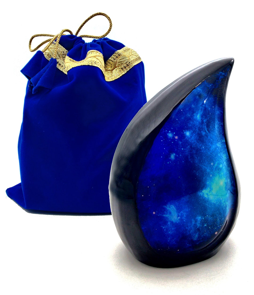 Galaxy Teardrop Cremation Urn With Velvet Bag, Blue Starry Sky Memorial ...