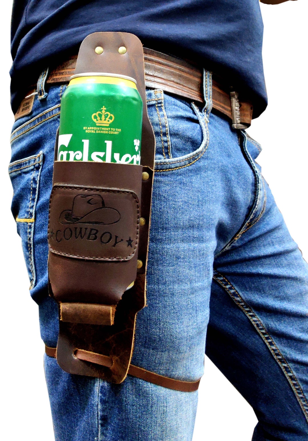 Beer Holster Leather Cowboy Beer Holster, Handsfree Beverage Holder ...