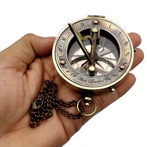 Sundial Compass Marine Boat Gift Pocket Sun Dial in Leather Display Box ...