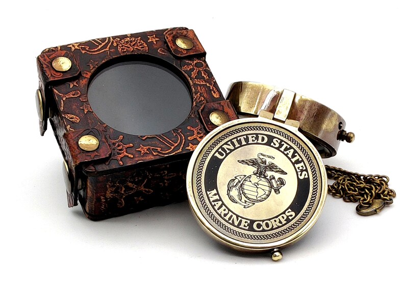 Us Marine Corps Engraved Brass Compass T Nautical Marine Etsy