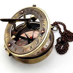 Sundial Compass Marine Boat Gift Pocket Sun Dial in Leather Display Box ...