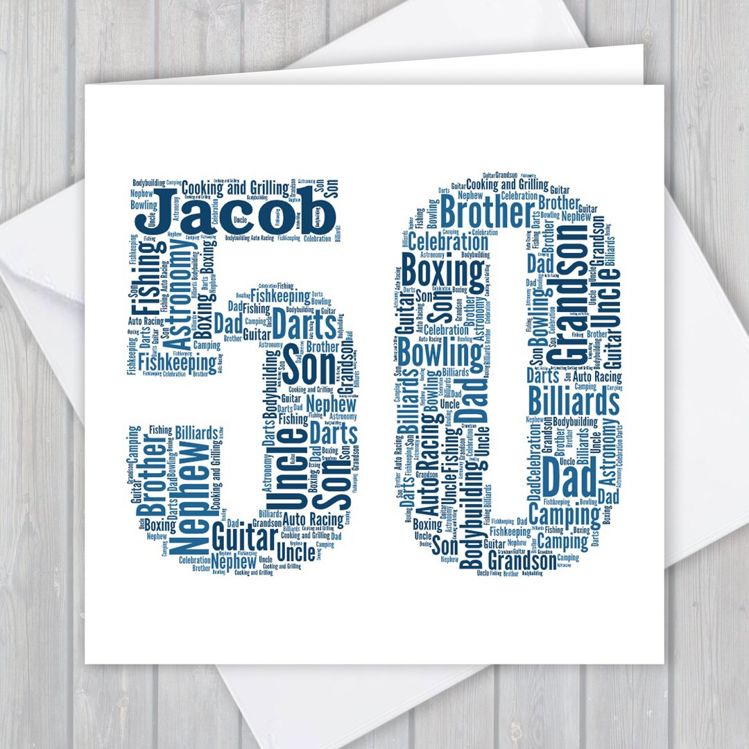 Personalized 50th Birthday Card: Word Art Keepsake - Etsy