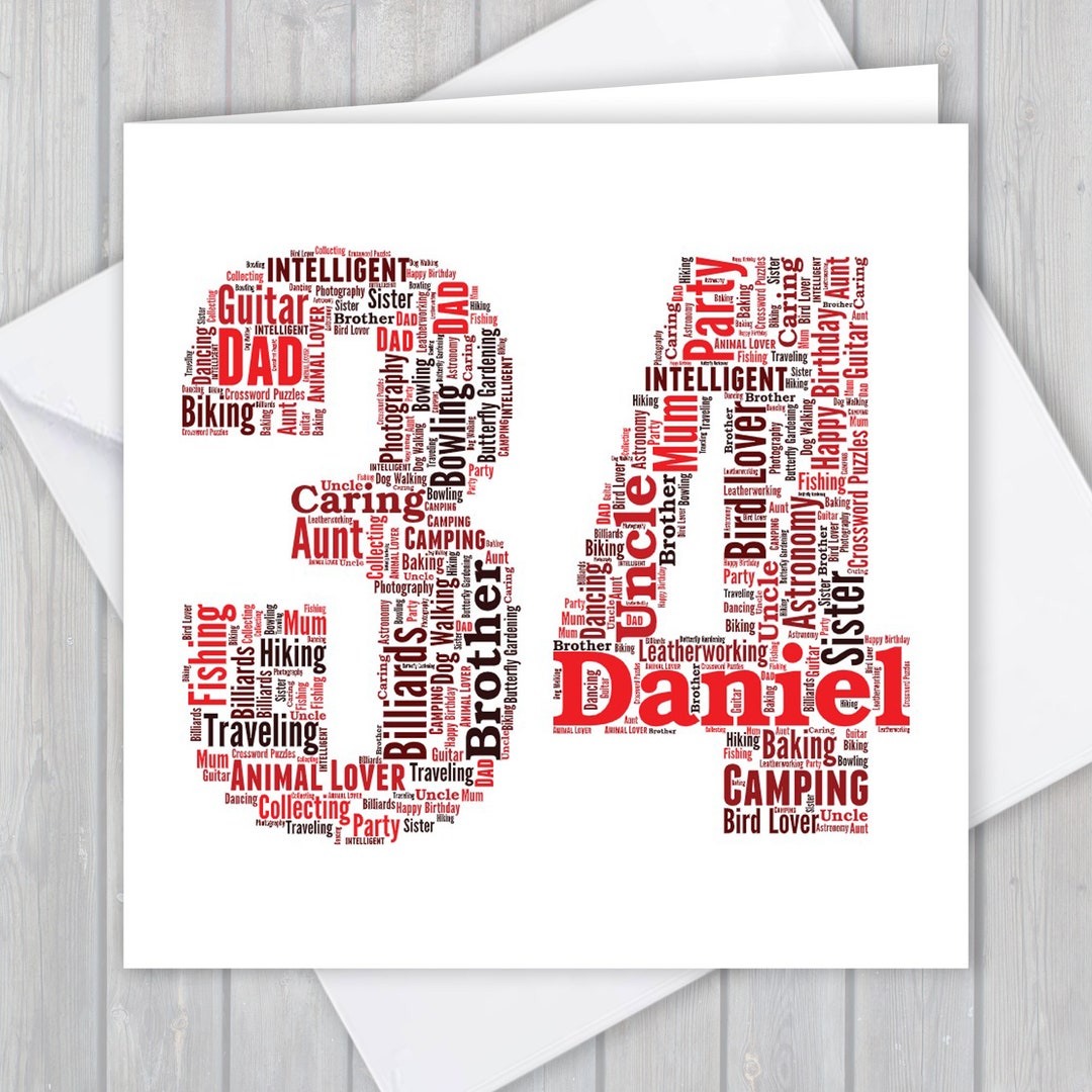 Personalised 34th Birthday Greeting Card, Unique Anniversary or ...