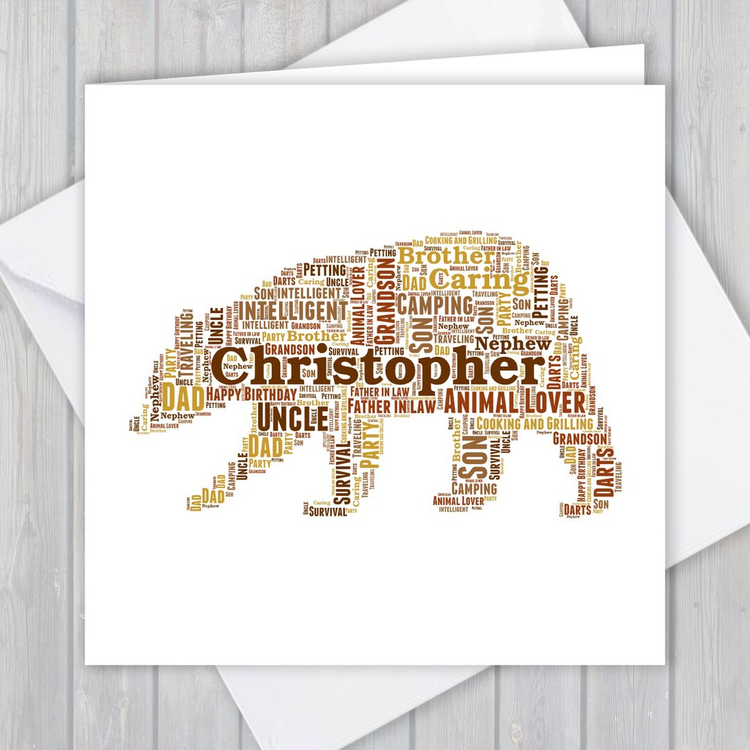 Personalized Brown Bear Word Art Greeting Card Ani016 - Etsy