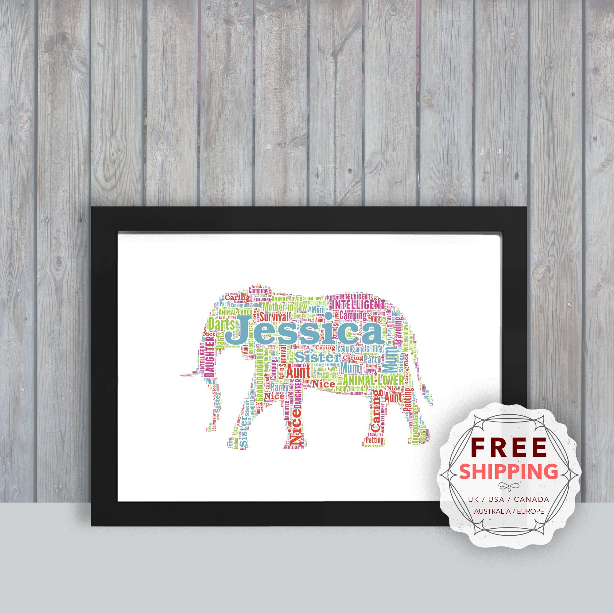 Personalized Elephant Word Art Print: Unique Family Keepsake Ani045 - Etsy