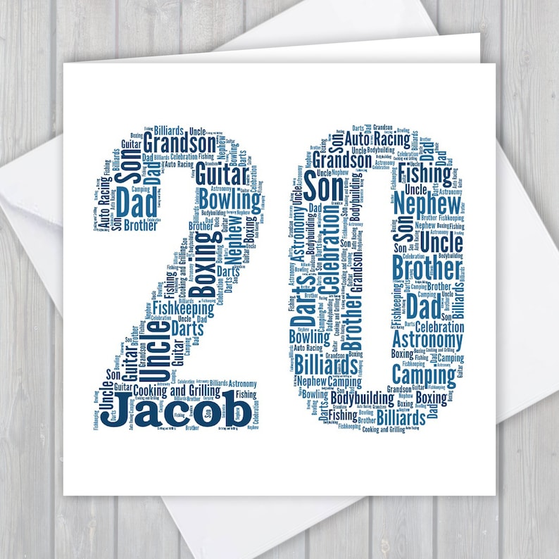Personalized 20th Birthday Word Art Card: Custom Keepsake GCM020 - Etsy
