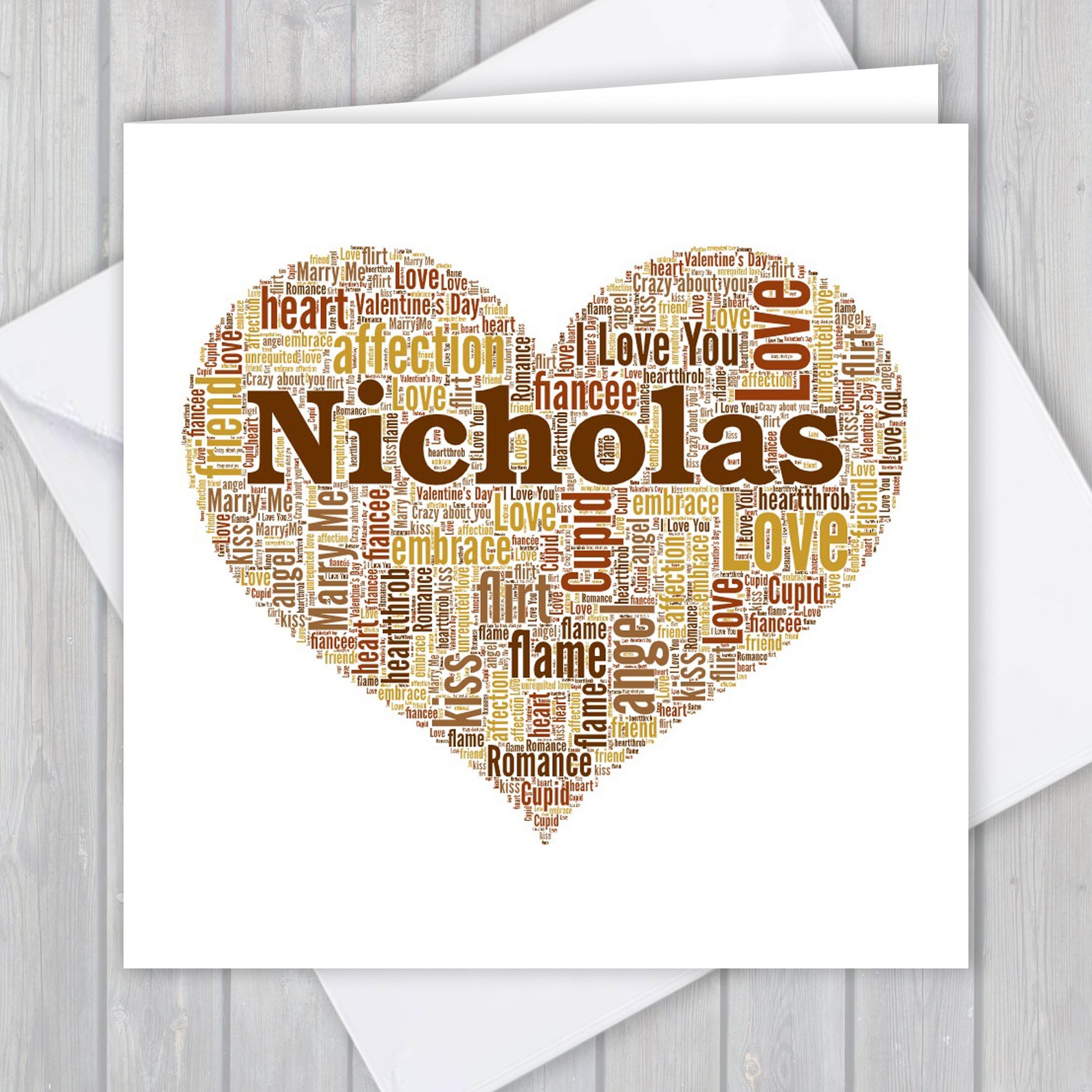 Personalized Love Heart word art greeting card Unique | Etsy