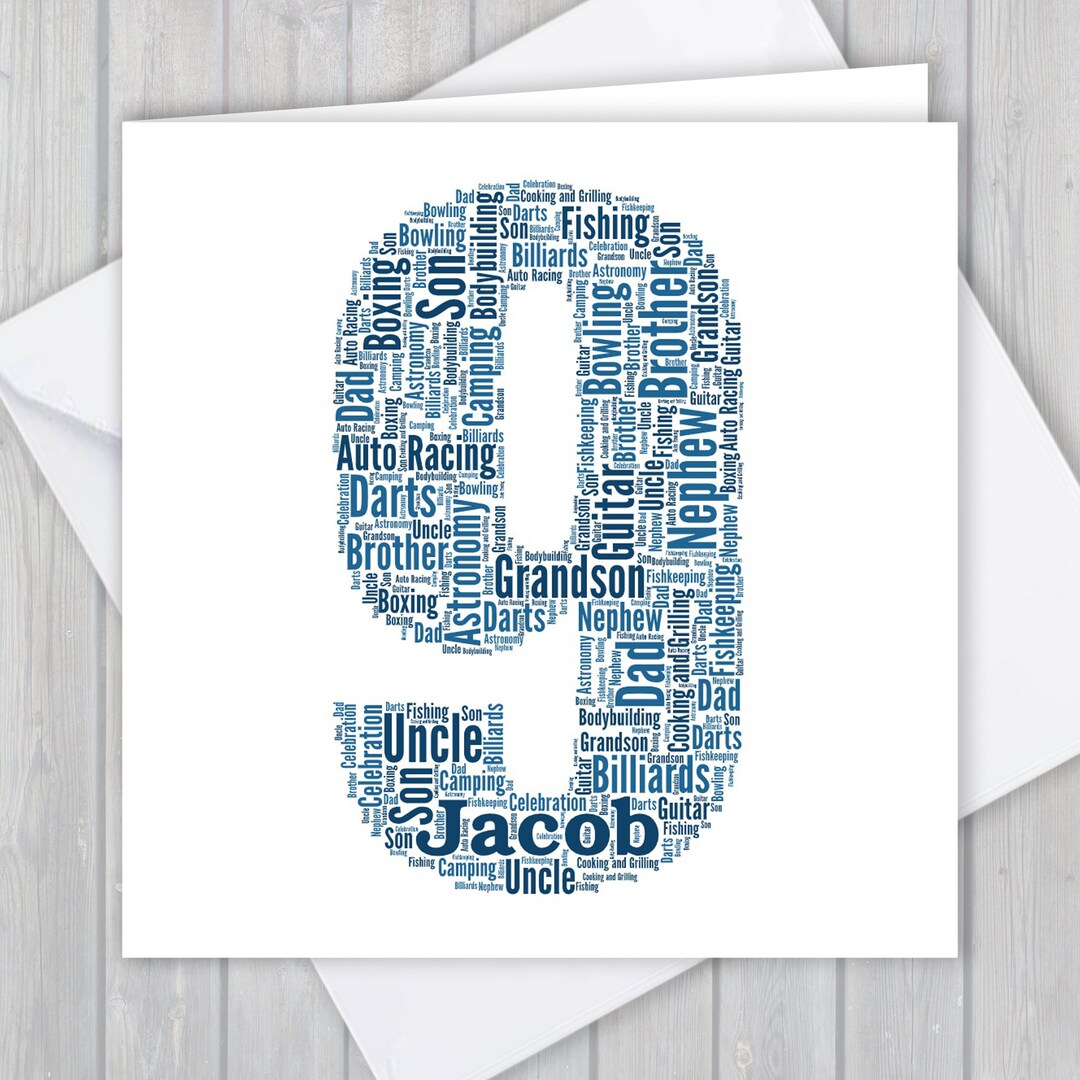 Personalized 9th Birthday Card, Custom Word Art Unique Keepsake ...