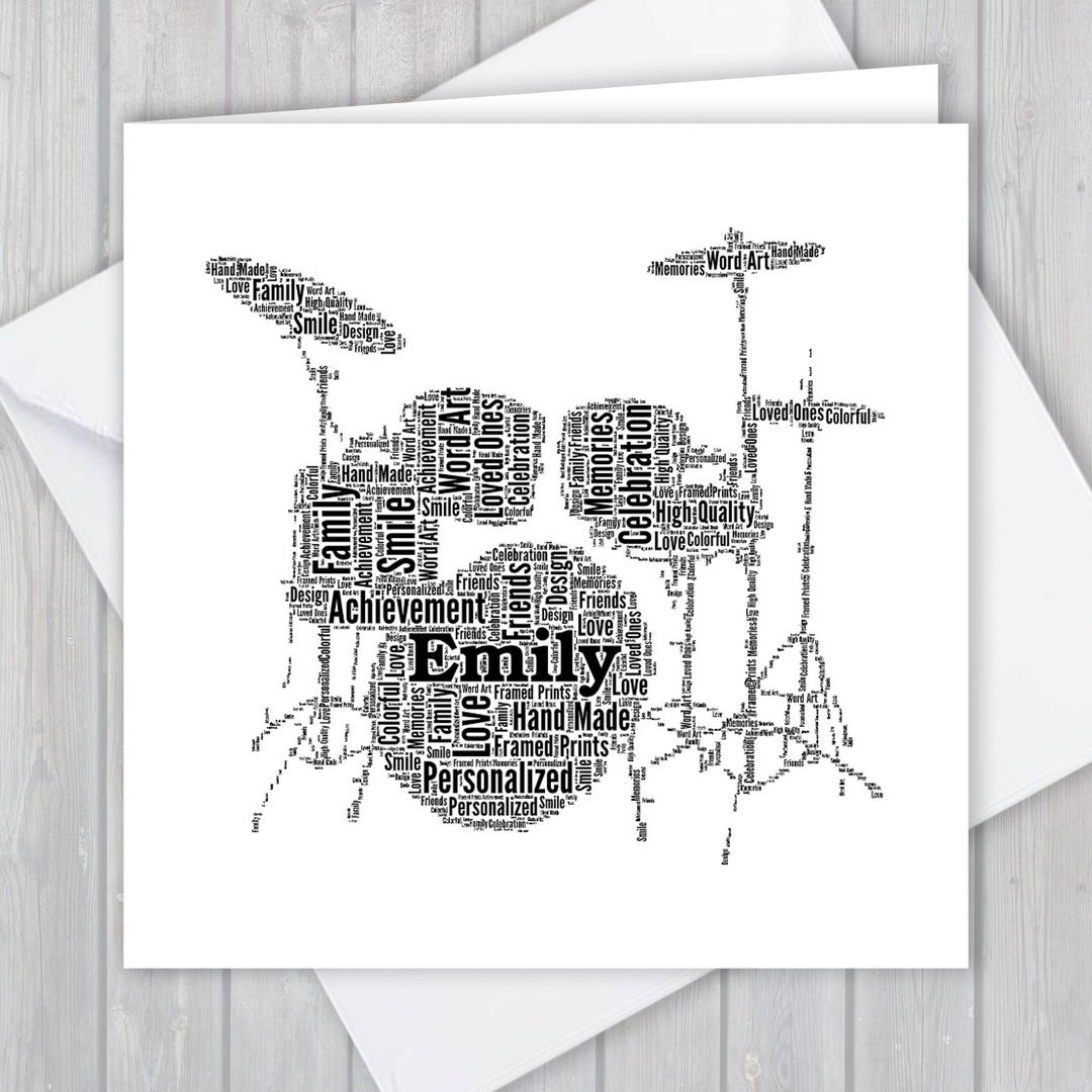 Personalized Drum Kit Word Art Greeting Card - Etsy