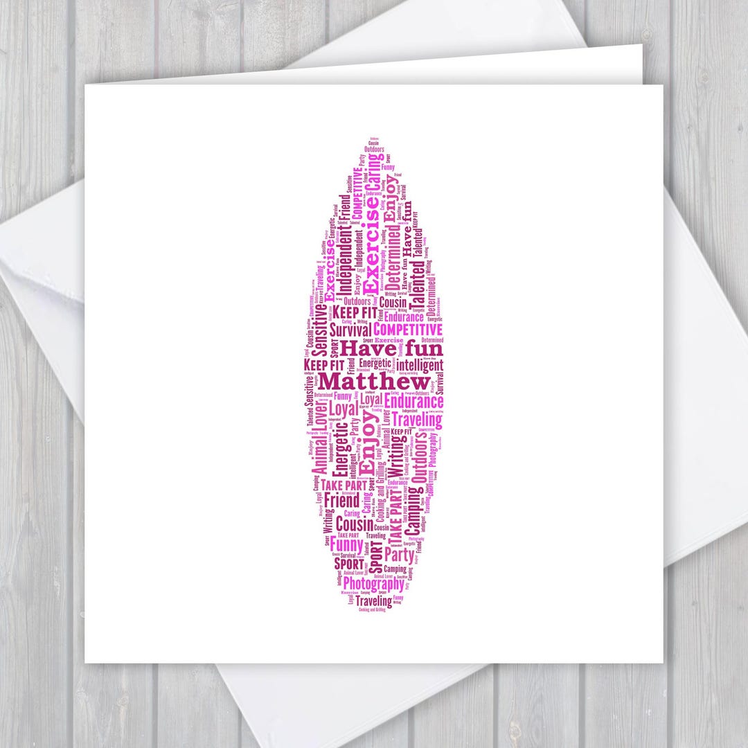 Personalized Surfing Word Art Card: Unique Surfer Keepsake SPO029 - Etsy