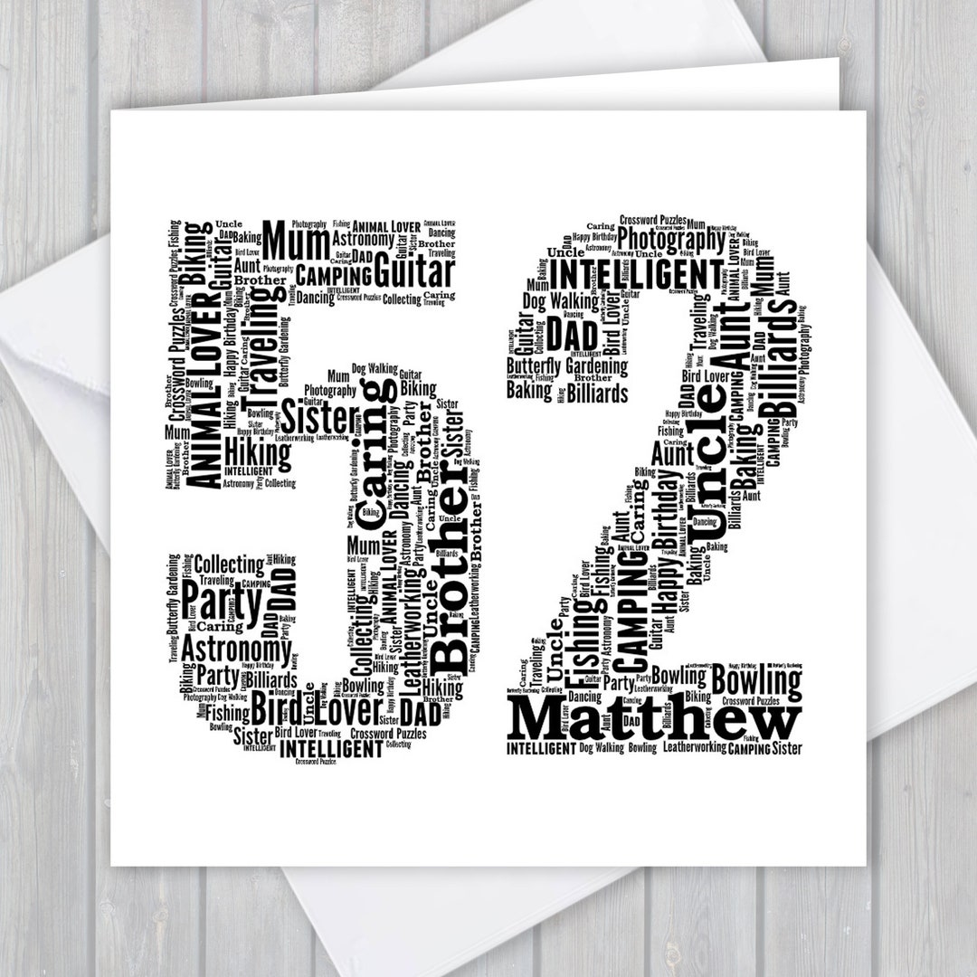 Personalised 52nd Birthday Greeting Card, Unique Anniversary or ...