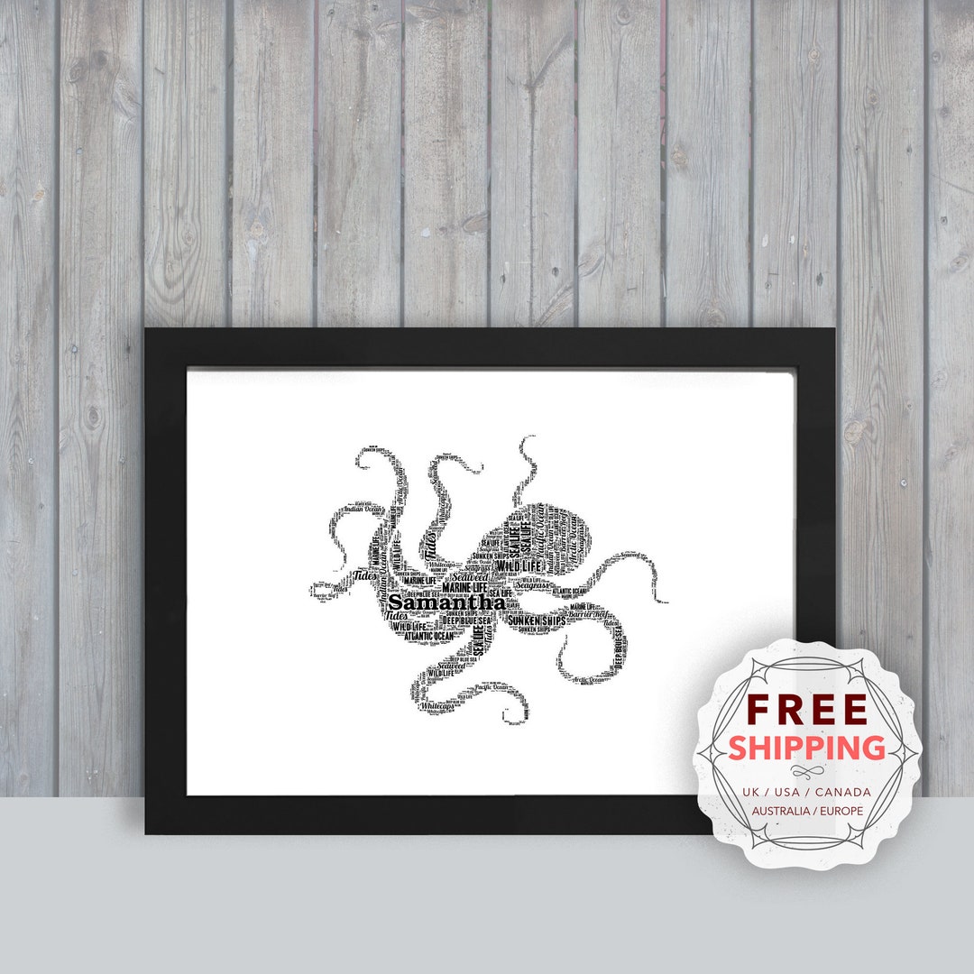 Personalized Sea Life Octopus, Framed Wall Art Gift, Keepsake, Unique ...