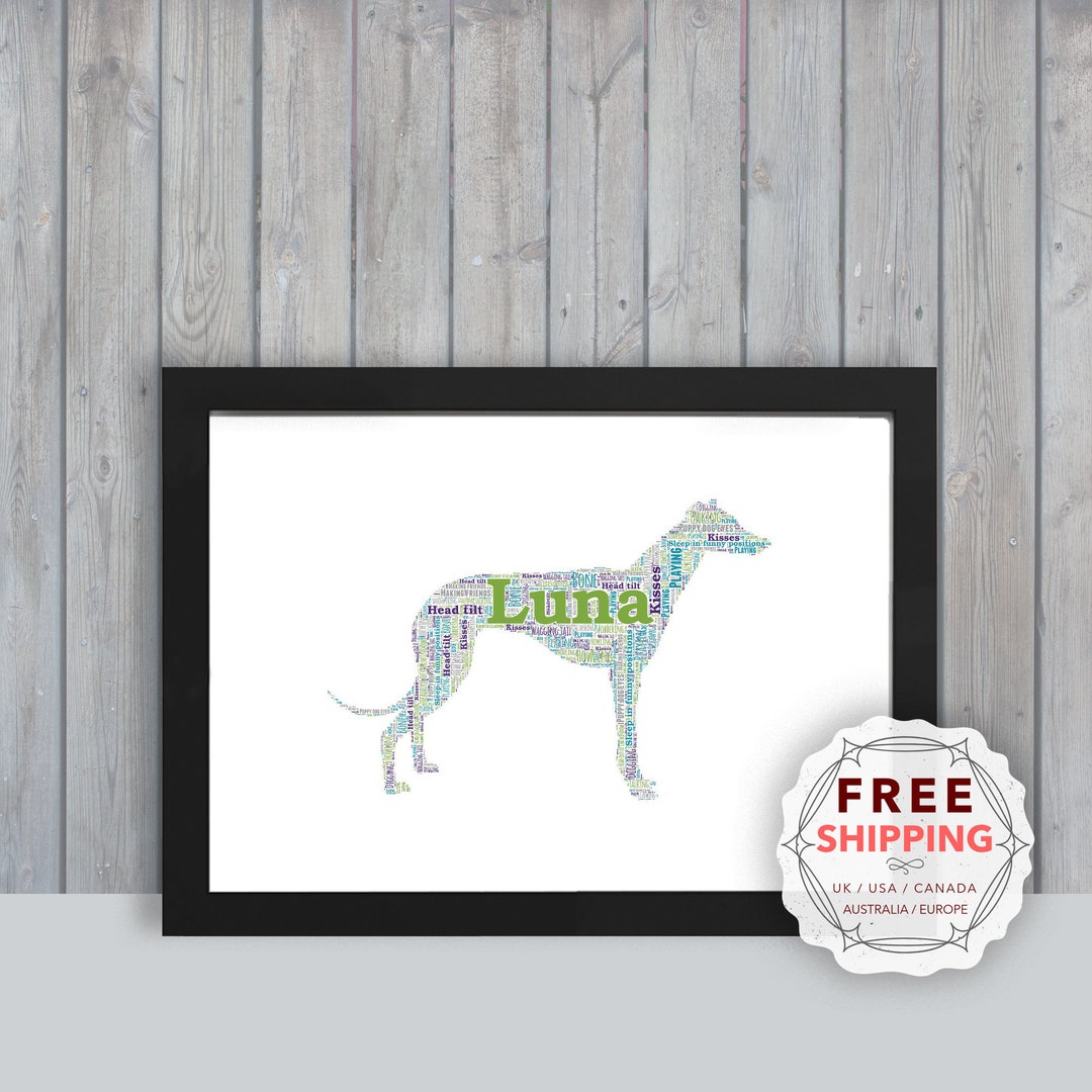 Personalized Greyhound Word Art Print: Unique Dog Keepsake Dog044 - Etsy