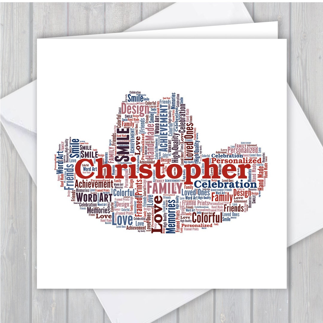 Personalized Cowboy Hat Word Art Greeting Card - Etsy