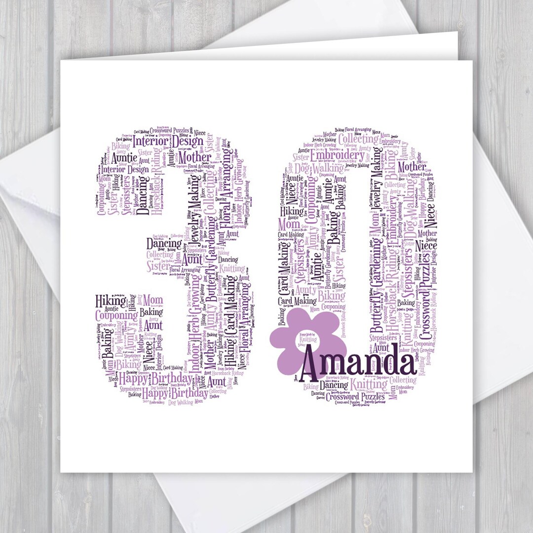 Personalized 30th Birthday Card: Custom Word Art Keepsake GCF030 - Etsy