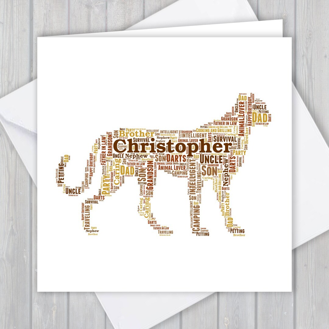 Personalized Cheetah Word Art Greeting Card: Unique Keepsake Ani027 - Etsy