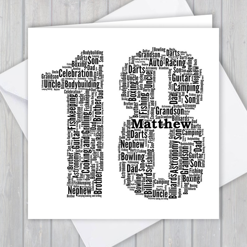 Personalized 18th Birthday Word Art Card: Unique Keepsake GCM018 - Etsy ...