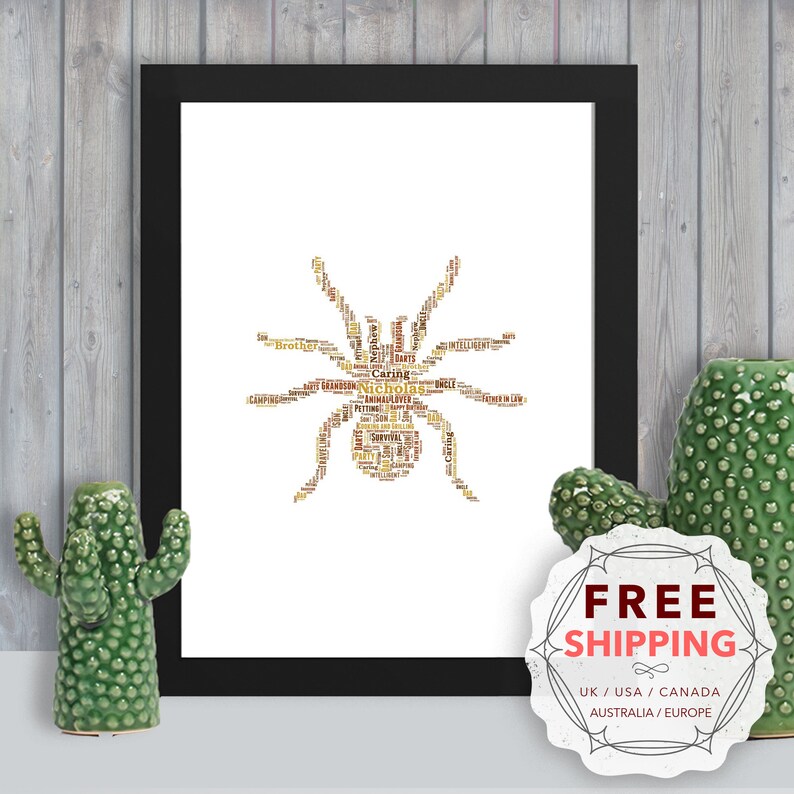 Personalized Tarantula Word Art Print: Framed Wall Decor Bug003 - Etsy
